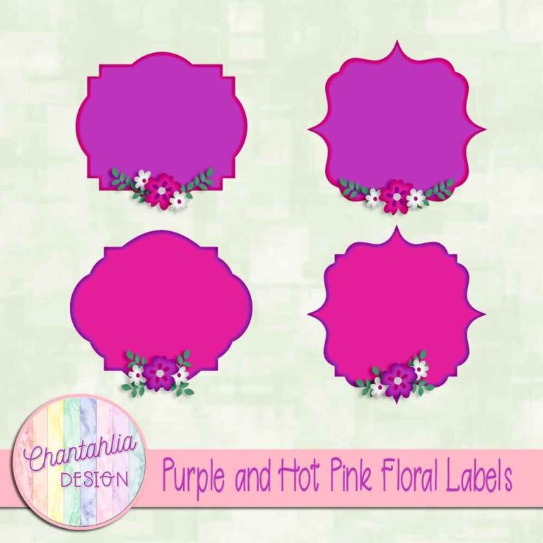 Free Purple and Hot Pink Floral Labels for Digital Scrapbooking