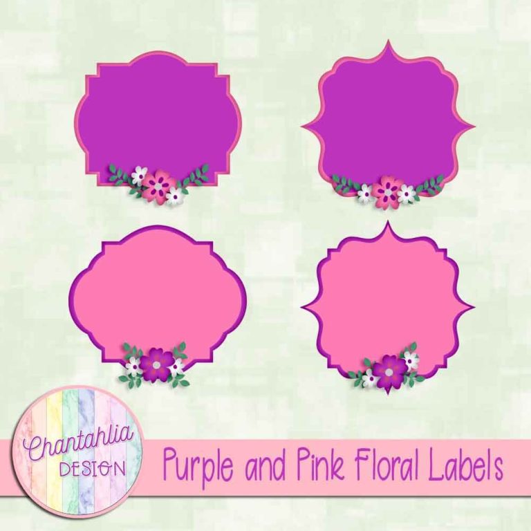Free Purple and Pink Floral Labels for Digital Scrapbooking