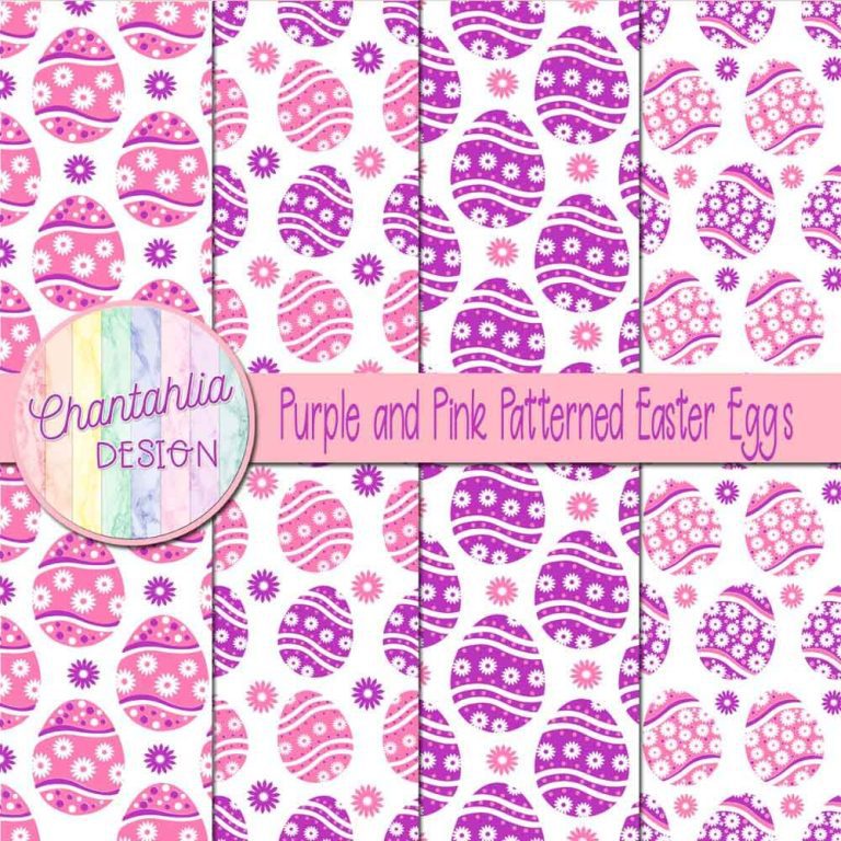 Free Purple and Pink Digital Papers with Patterned Easter Eggs Designs