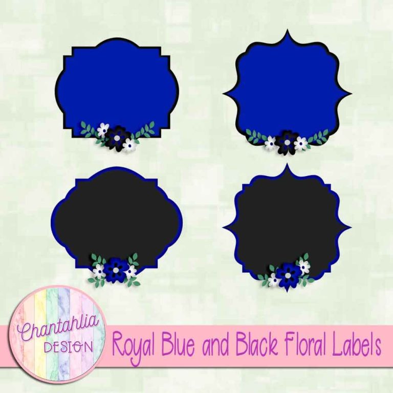 Free Royal Blue and Black Floral Labels for Digital Scrapbooking