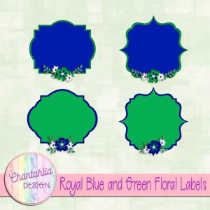 Free Royal Blue and Green Floral Labels for Digital Scrapbooking