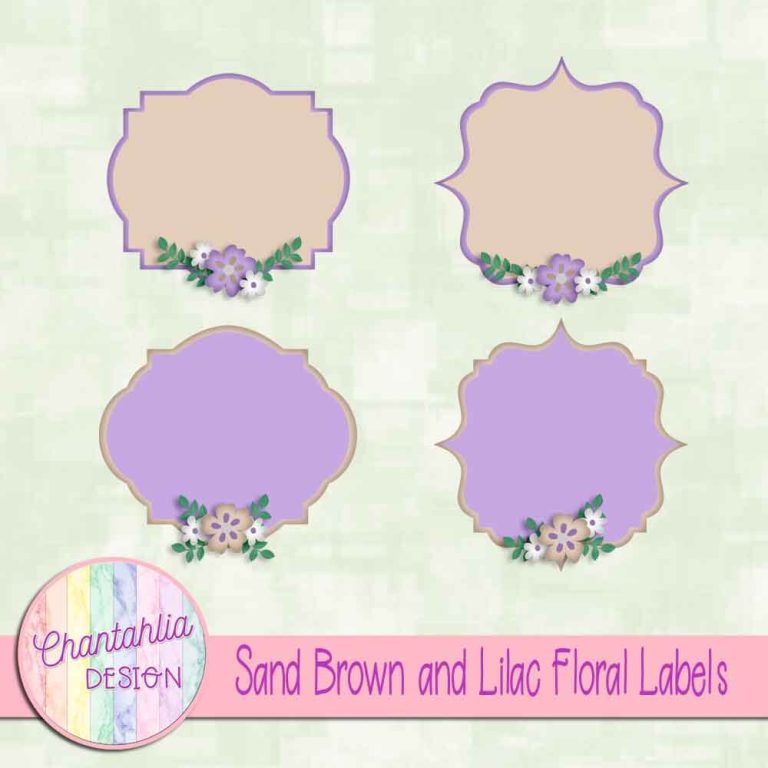 Free Sand Brown and Lilac Floral Labels for Digital Scrapbooking