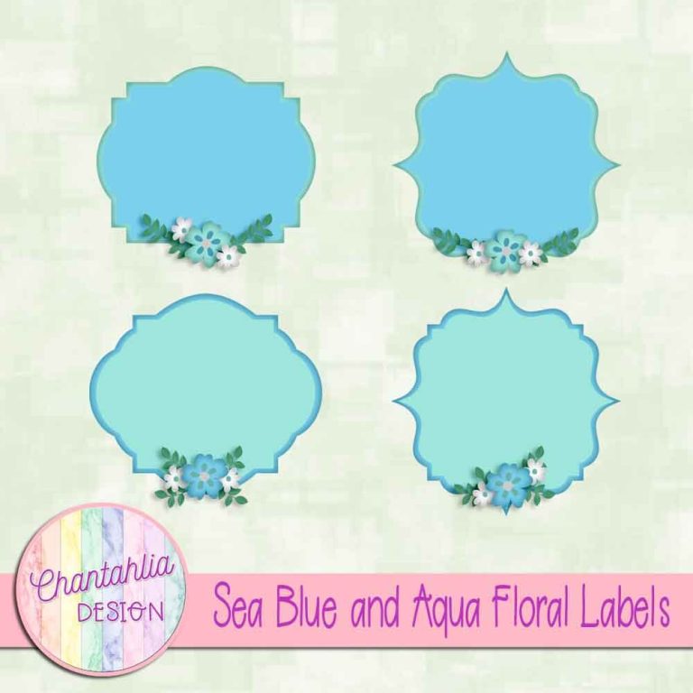 Free Sea Blue and Aqua Floral Labels for Digital Scrapbooking