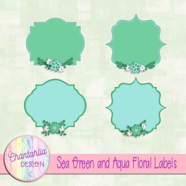 Free Sea Green and Aqua Floral Labels for Digital Scrapbooking
