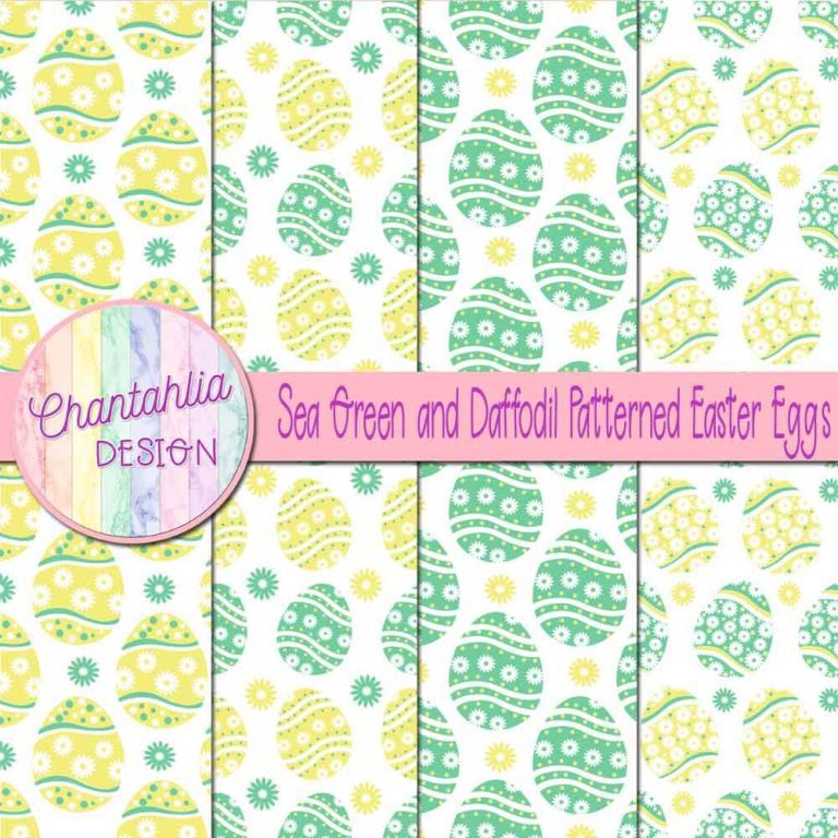 Free Sea Green and Daffodil Digital Papers with Patterned Easter Eggs ...
