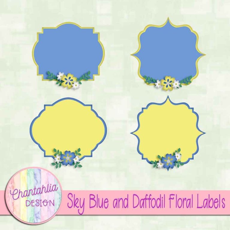 Free Sky Blue and Daffodil Floral Labels for Digital Scrapbooking