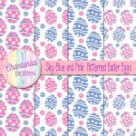 Free Sky Blue and Pink Digital Papers with Patterned Easter Eggs Designs