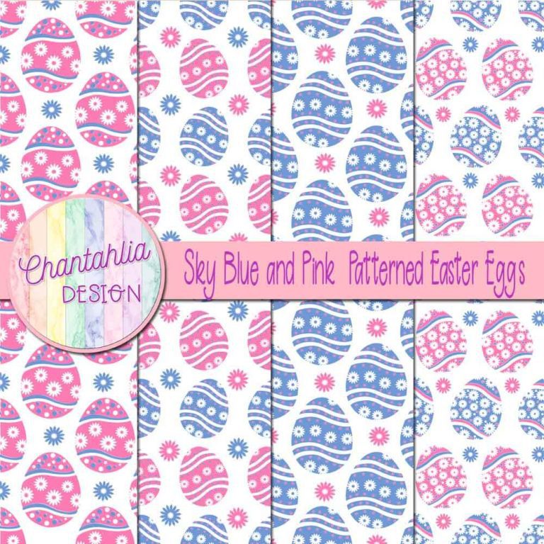 Free Sky Blue and Pink Digital Papers with Patterned Easter Eggs Designs
