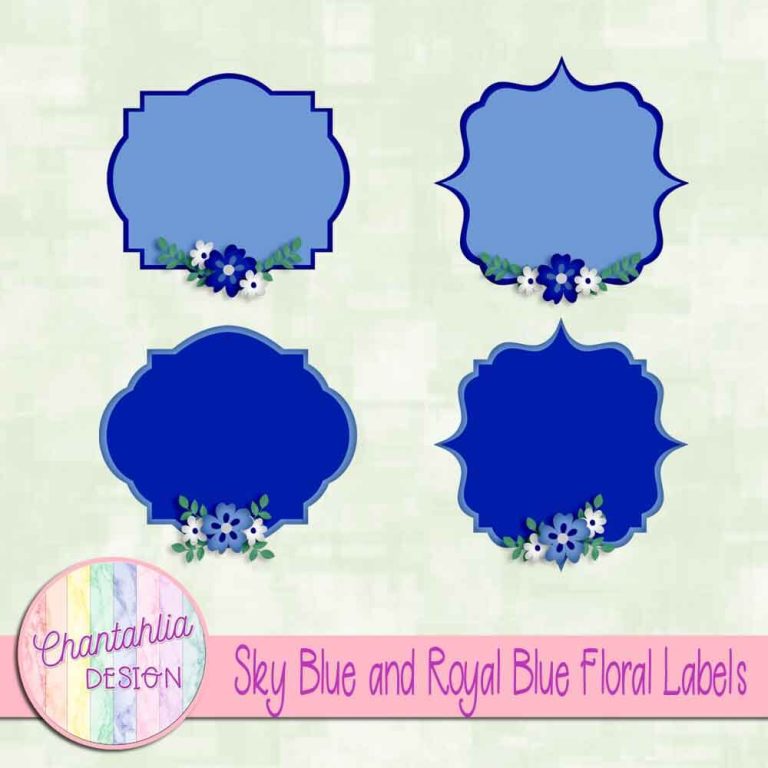 Free Sky Blue and Royal Blue Floral Labels for Digital Scrapbooking
