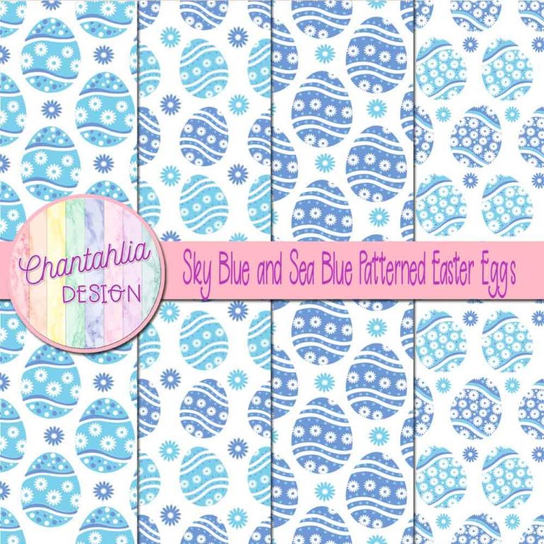 Free Sky Blue and Sea Blue Digital Papers with Patterned Easter Eggs ...