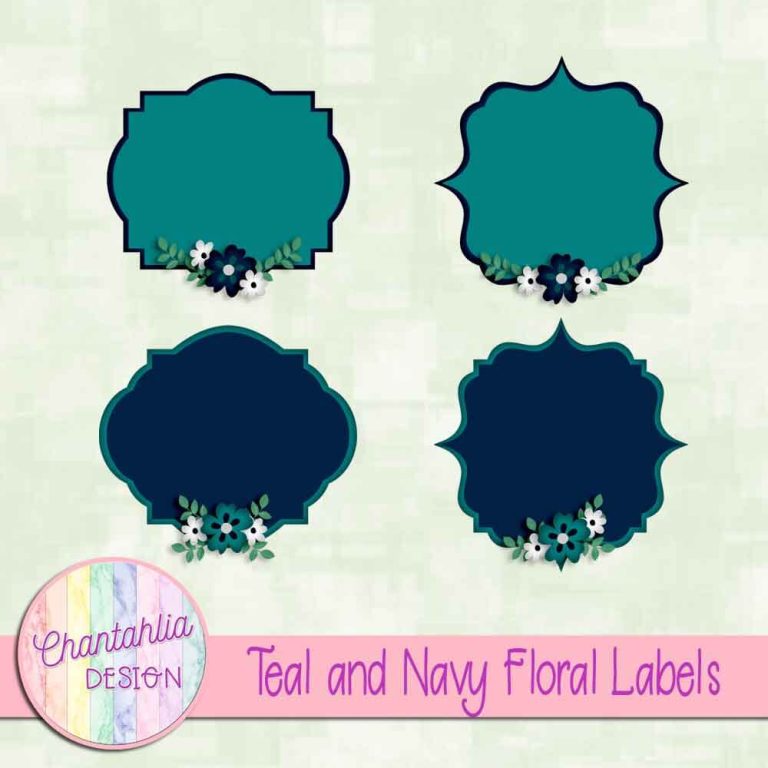Free Teal and Navy Floral Labels for Digital Scrapbooking