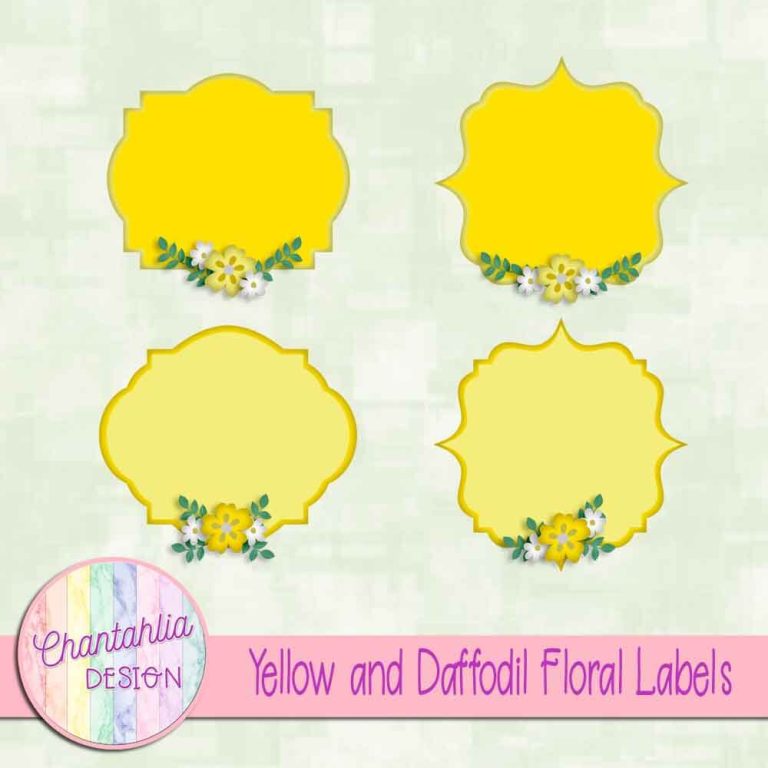 Free Yellow and Daffodil Floral Labels for Digital Scrapbooking