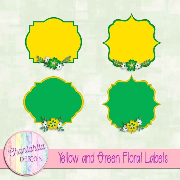 Free Yellow and Green Floral Labels for Digital Scrapbooking