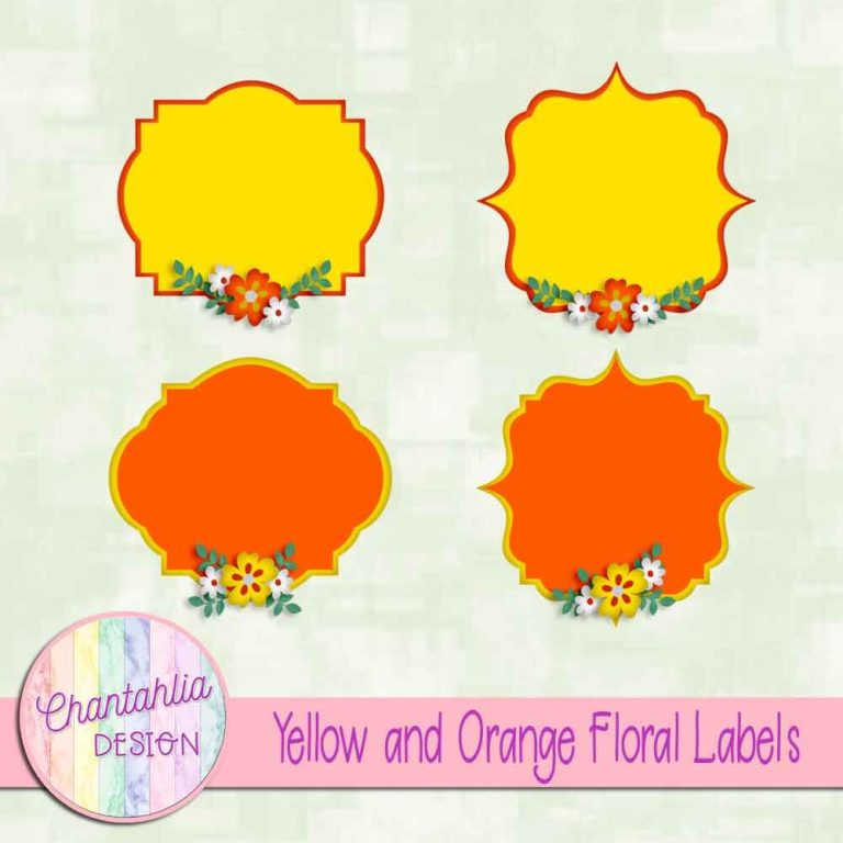 Free Yellow and Orange Floral Labels for Digital Scrapbooking