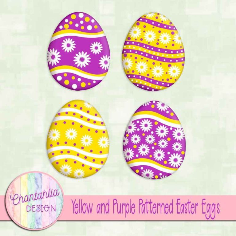 Free Yellow and Purple Patterned Easter Eggs for Digital Scrapbooking