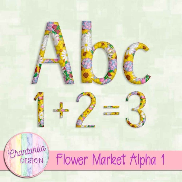 Free Alpha in a Flower Market theme for Digital Scrapbooking