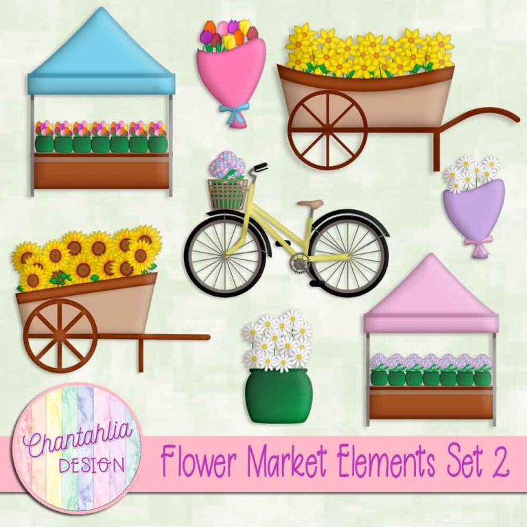 Free Flower Market Design Elements for Digital Scrapbooking