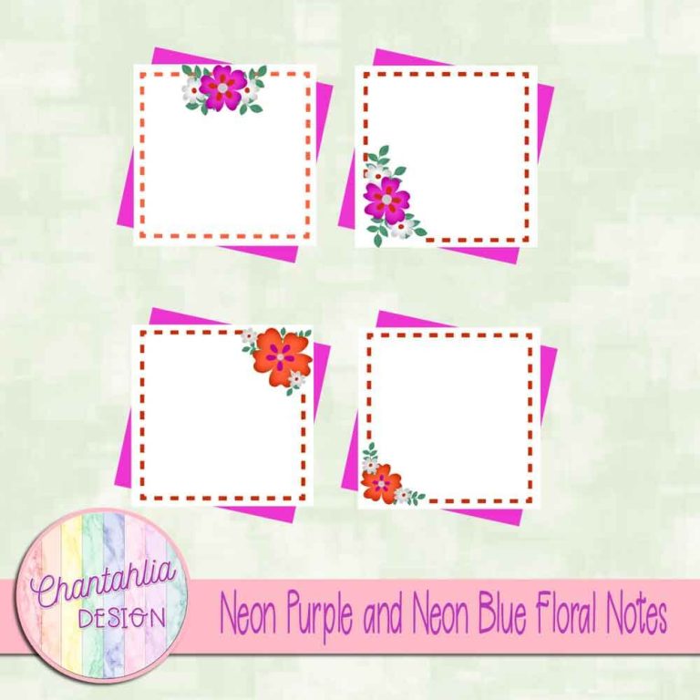 Free Neon Purple and Neon Orange Floral Notes for Digital Scrapbooking