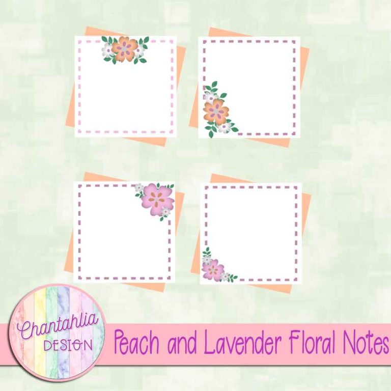 Free Peach and Lavender Floral Notes for Digital Scrapbooking