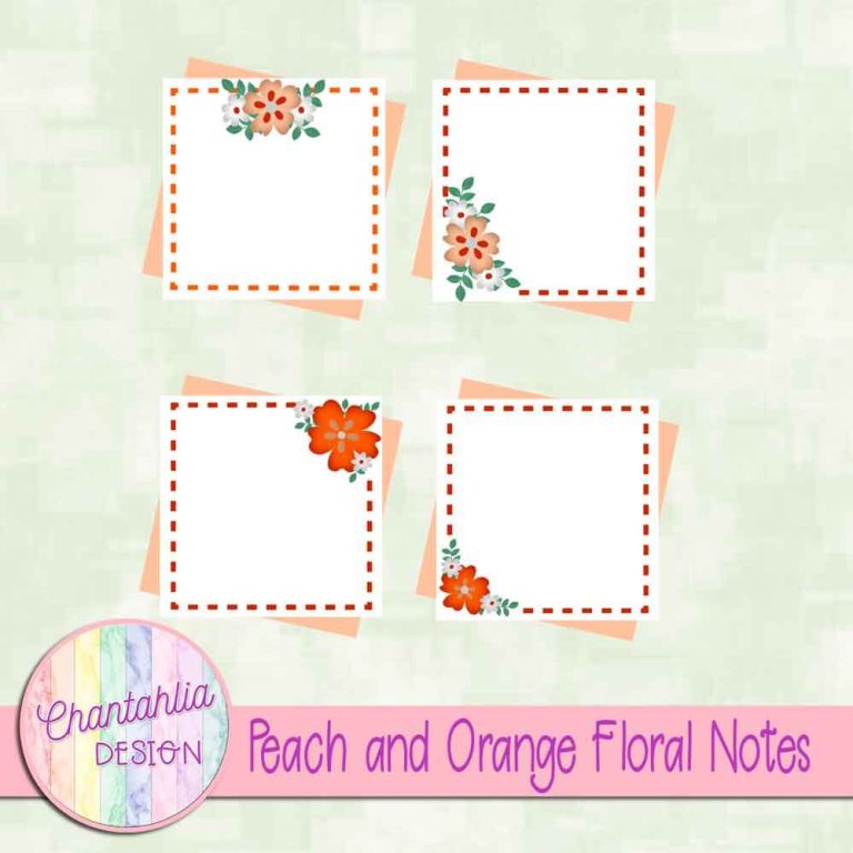 Free Peach and Orange Floral Notes for Digital Scrapbooking