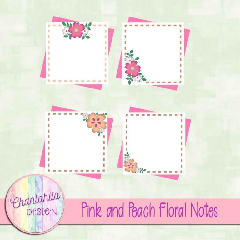 Free Pink and Peach Floral Notes for Digital Scrapbooking