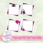 Free Plum and Hot Pink Floral Notes for Digital Scrapbooking