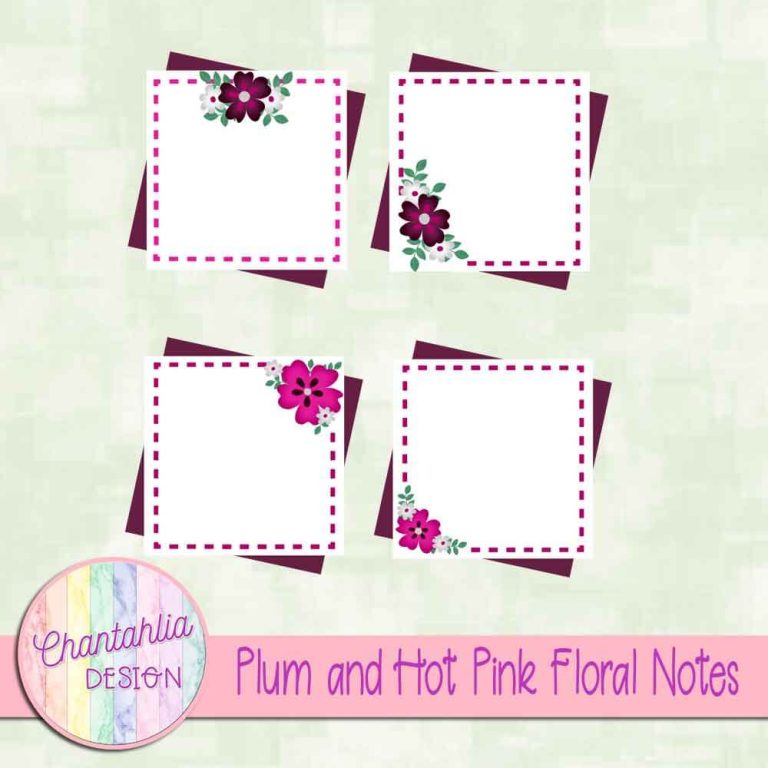 Free Plum and Hot Pink Floral Notes for Digital Scrapbooking