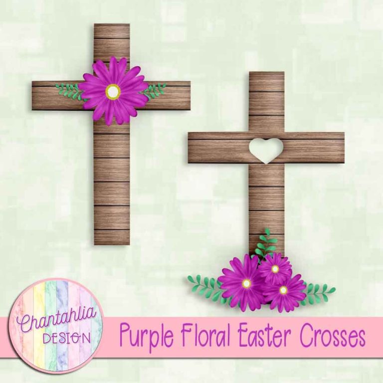 Free Floral Easter Crosses Design Elements in Purple