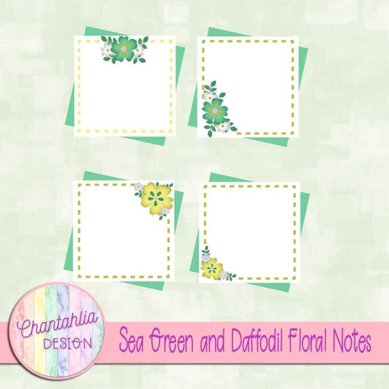 Free Sea Green and Daffodil Floral Notes for Digital Scrapbooking