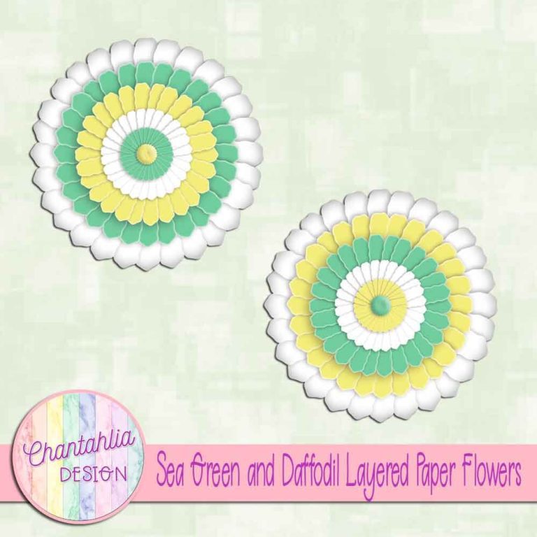 Free Sea Green and Daffodil Layered Paper Flowers for Digital Scrapbooking