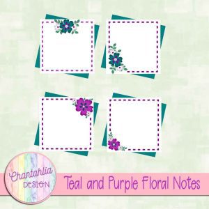 Free Teal and Purple Floral Notes for Digital Scrapbooking
