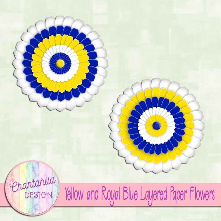 Free Yellow and Royal Blue Layered Paper Flowers for Digital Scrapbooking