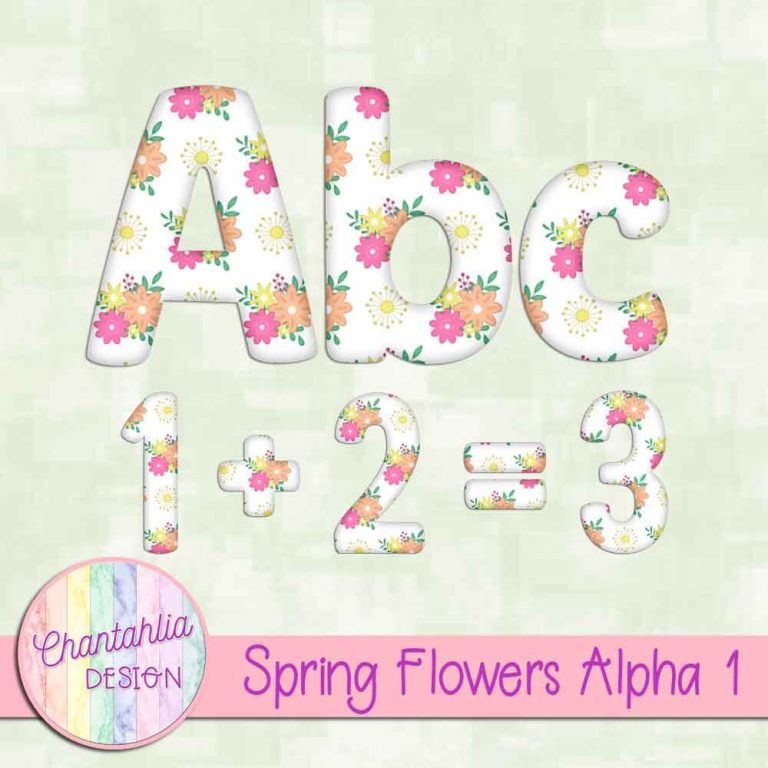 Free Alpha in a Spring Flowers theme for Digital Scrapbooking