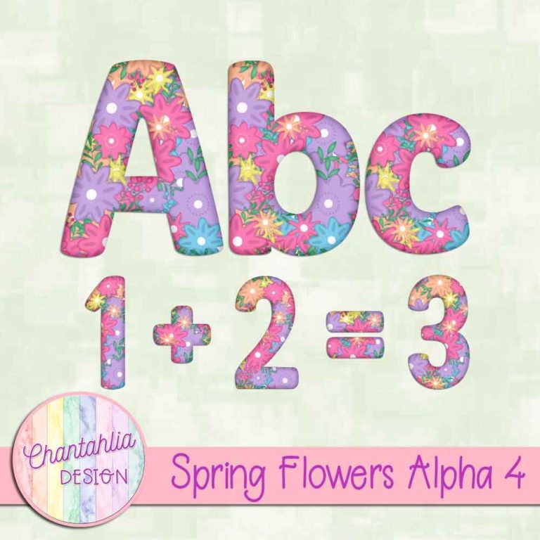 Free Alpha in a Spring Flowers theme for Digital Scrapbooking