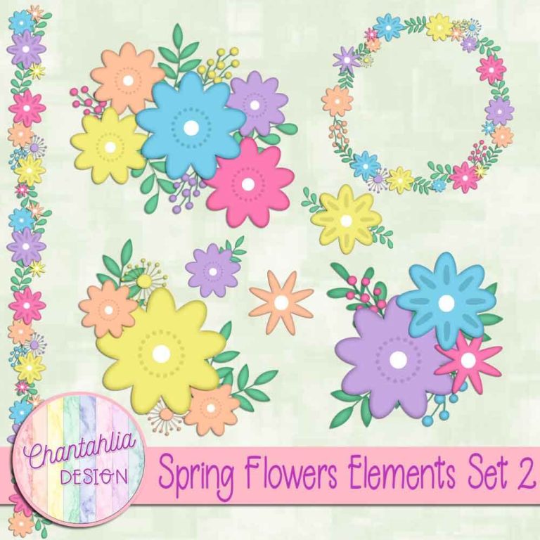 Free Spring Flowers Design Elements for Digital Scrapbooking