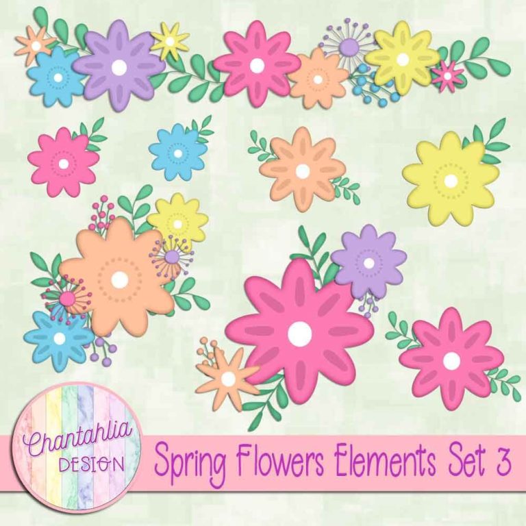 Free Spring Flowers Design Elements for Digital Scrapbooking