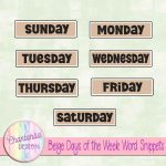 Free Days of the Week Word Snippets in Beige
