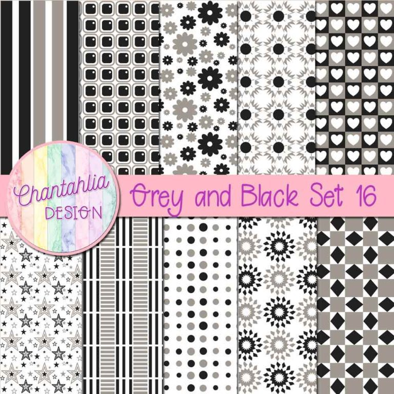 Free Grey and Black Patterned Digital Papers Set 16