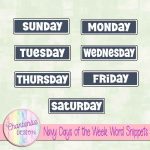 Free Days of the Week Word Snippets in Navy