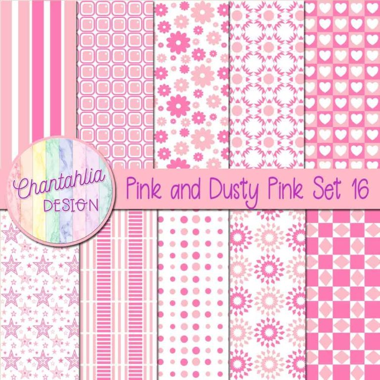 Free Pink and Dusty Free Pink Patterned Digital Papers Set 16