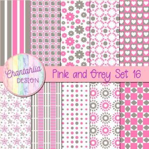Free Pink and Grey Patterned Digital Papers Set 16