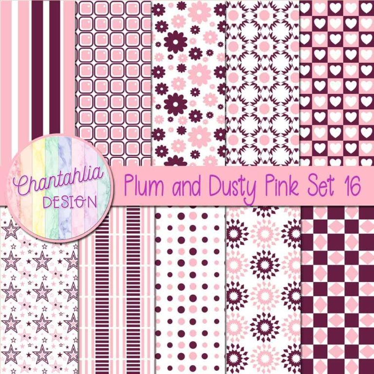 Free Plum and Dusty Pink Patterned Digital Papers Set 16