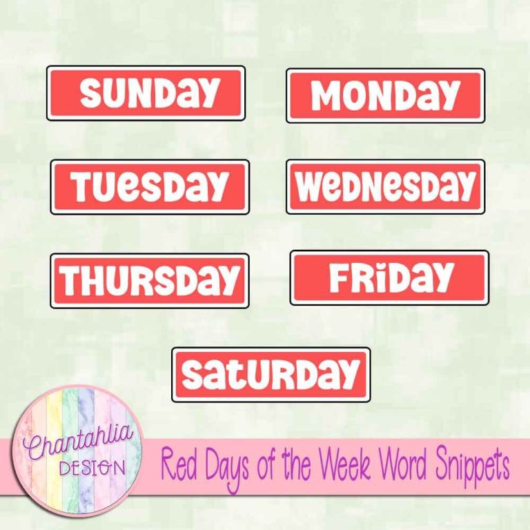 Free Days of the Week Word Snippets in Red