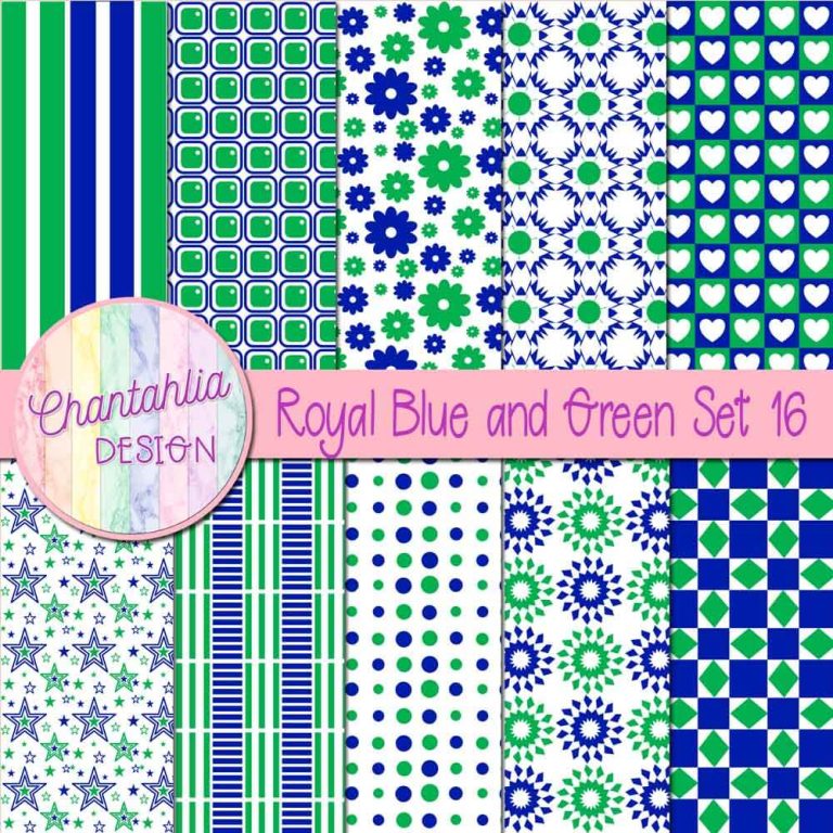 Free Royal Blue and Green Patterned Digital Papers Set 16