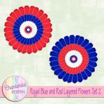 Free Royal Blue and Red Layered Paper Flowers for Digital Scrapbooking