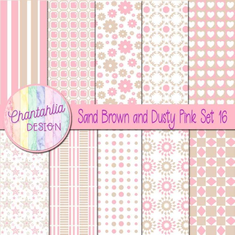 Free Sand Brown and Dusty Pink Patterned Digital Papers Set 16