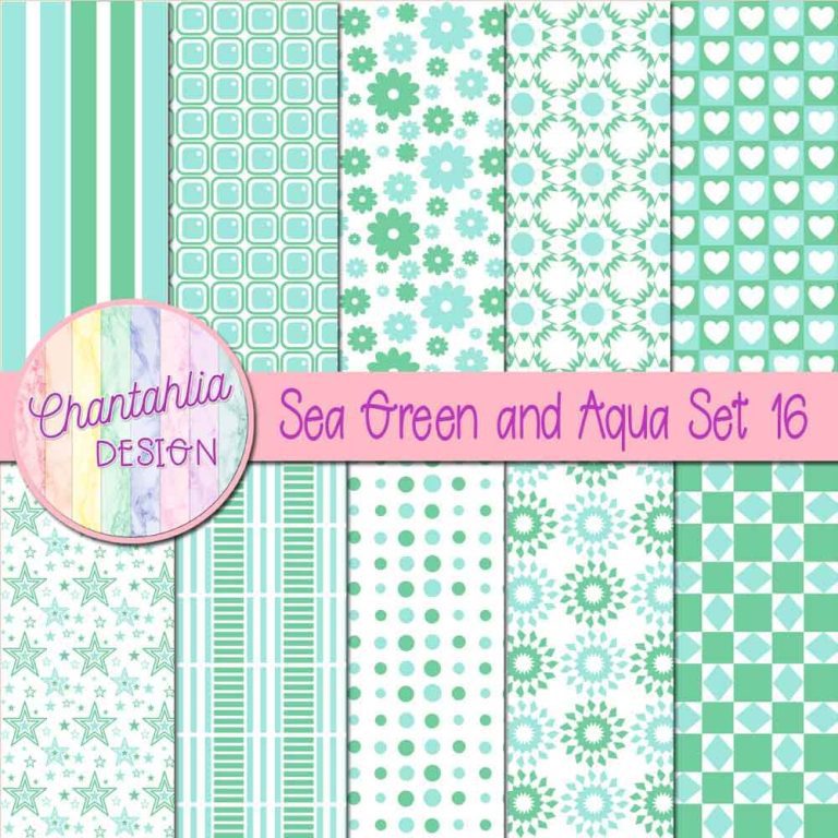 Free Sea Green and Aqua Patterned Digital Papers Set 16