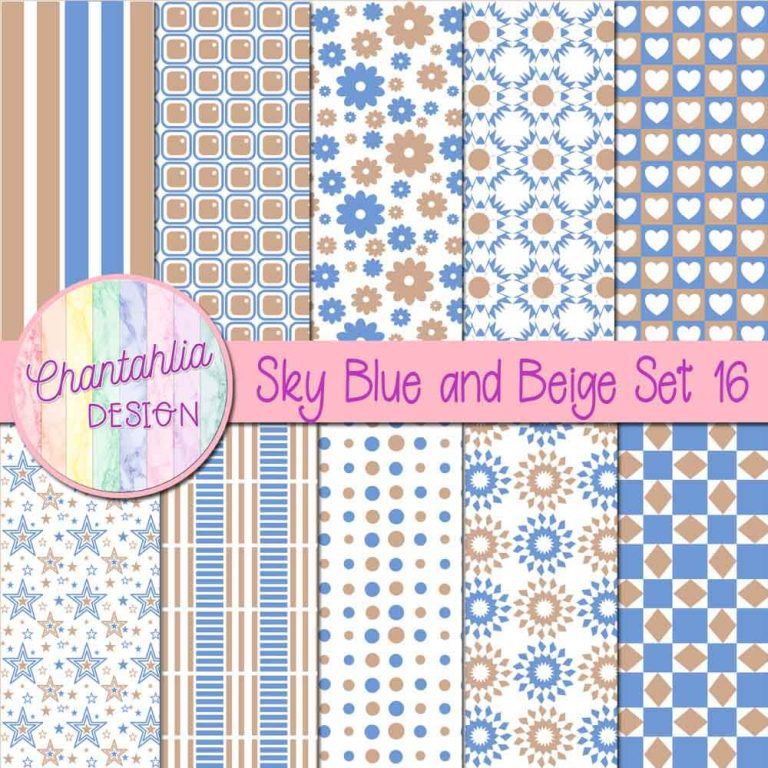 Free Sky Blue and Beige Patterned Digital Papers Set 16