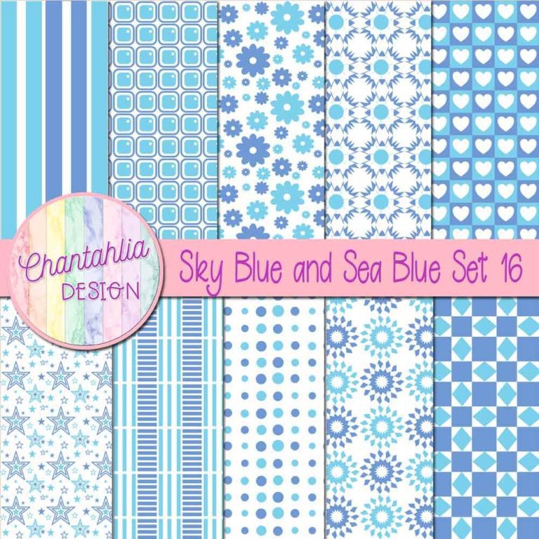 Free Sky Blue and Sea Blue Patterned Digital Papers Set 16
