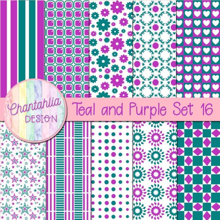 Free Teal and Purple Patterned Digital Papers Set 16